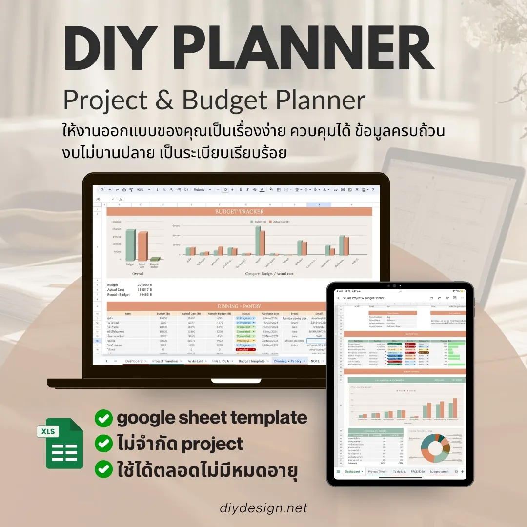 Google Sheet วางแผนโปรเจค + คุมงบ ออกแบบ + รีโนเวท | DIY Planner